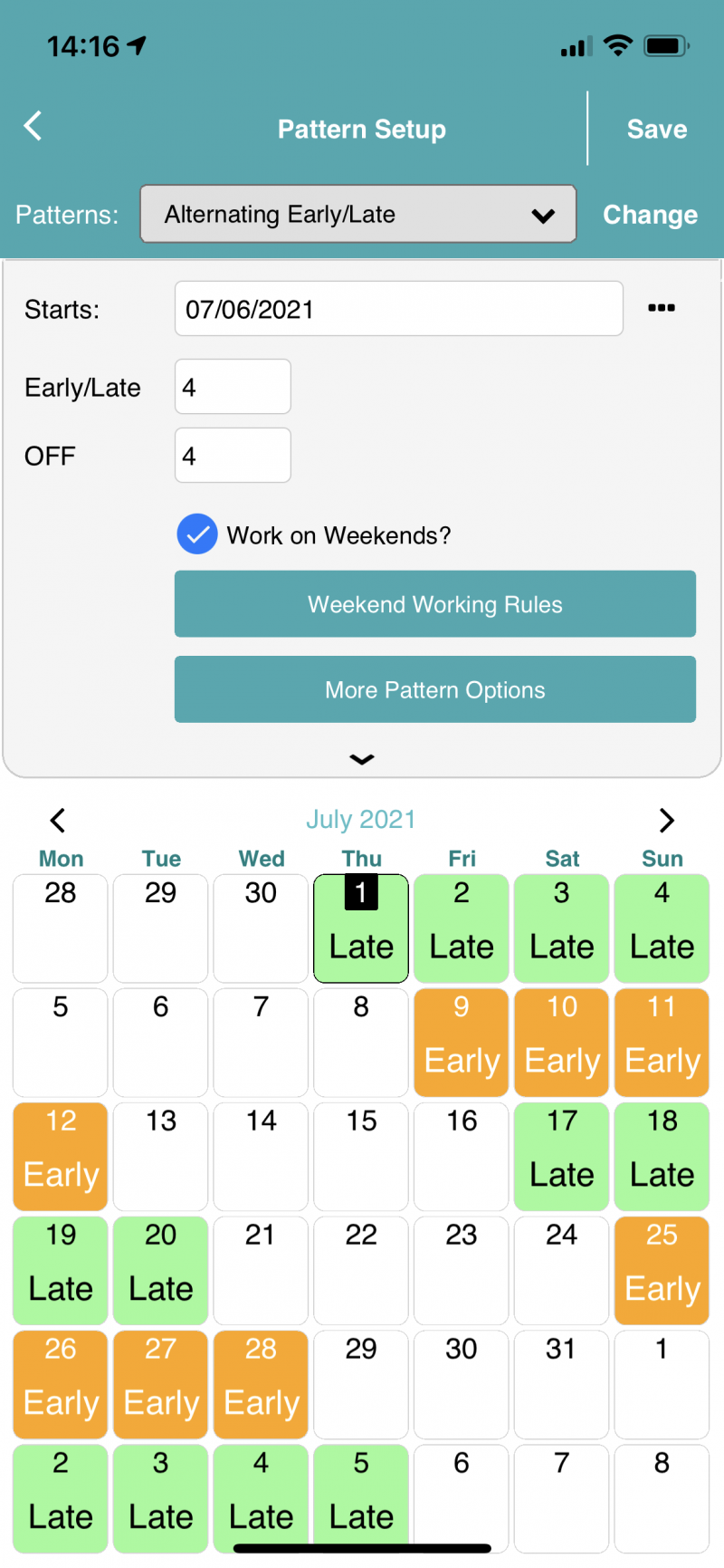 Alternating Early Late Shift Pattern - MyShiftPlanner