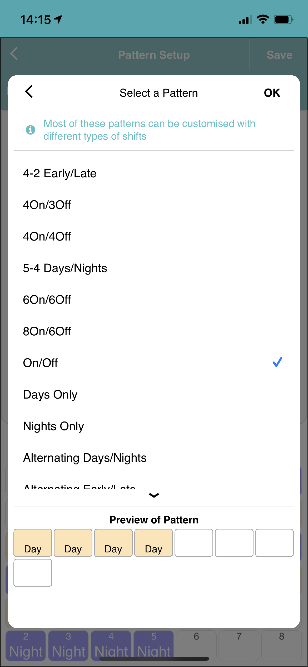 On/Off Shift Pattern - MyShiftPlanner