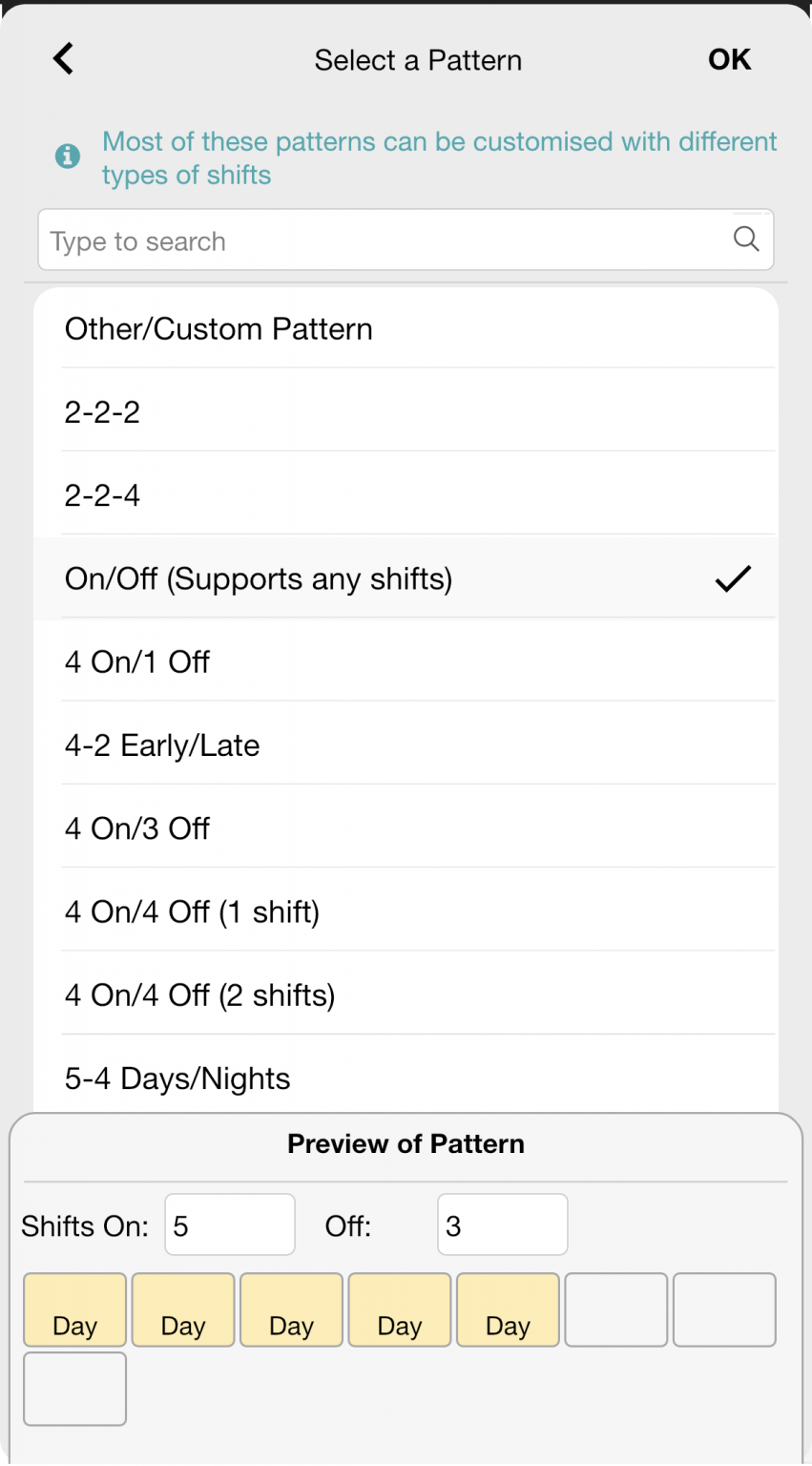 App: Built-In Pattern Setup - MyShiftPlanner