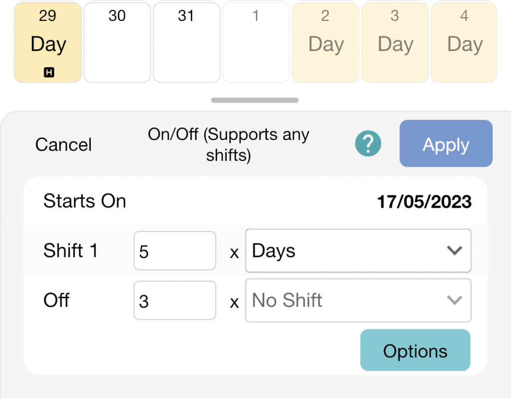 App: Built-In Pattern Setup - MyShiftPlanner