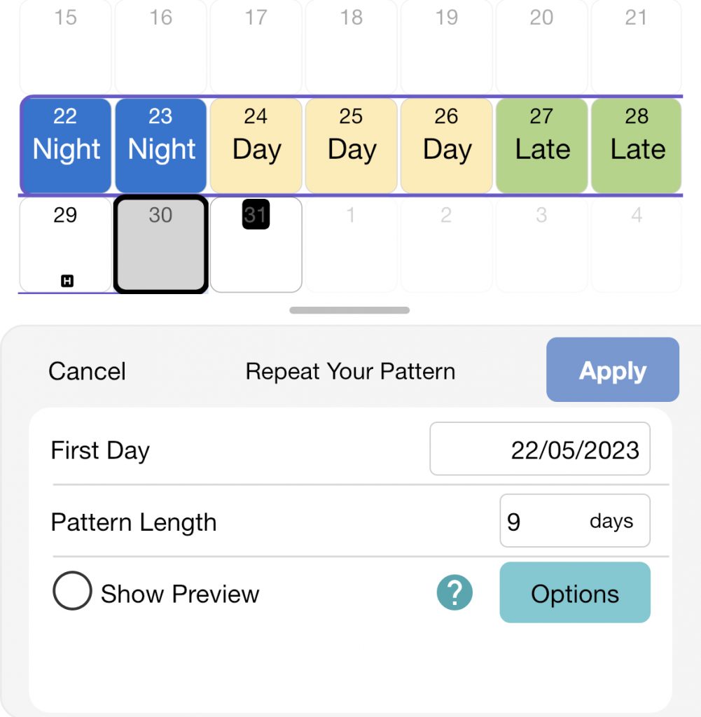App: Custom Pattern Setup - MyShiftPlanner