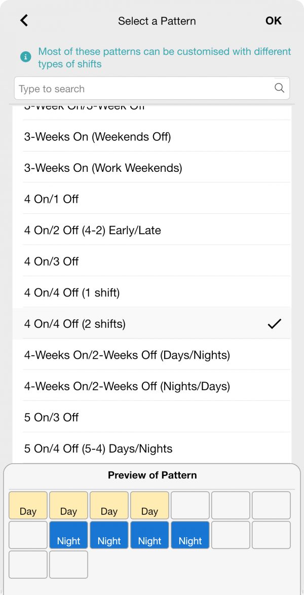 App: Adding and Managing Patterns - MyShiftPlanner