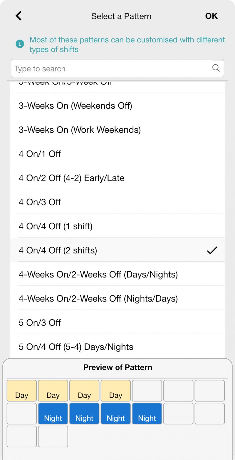 App: Adding and Managing Patterns - MyShiftPlanner